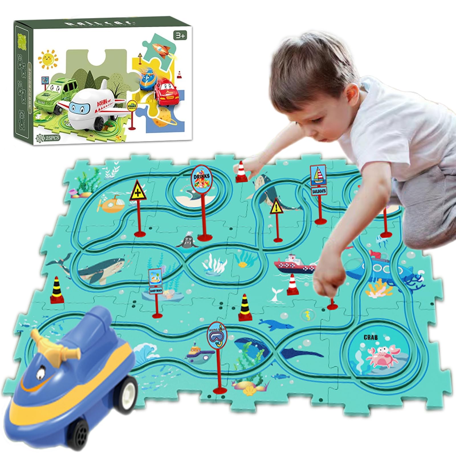 25Packs Racing Children's MMF7 Racing Track Set, Dinosaur Racing Track ...