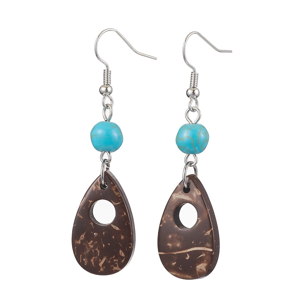 25Pair Teardrop Coconut & Turquoise Dangle Earrings for Women with ...