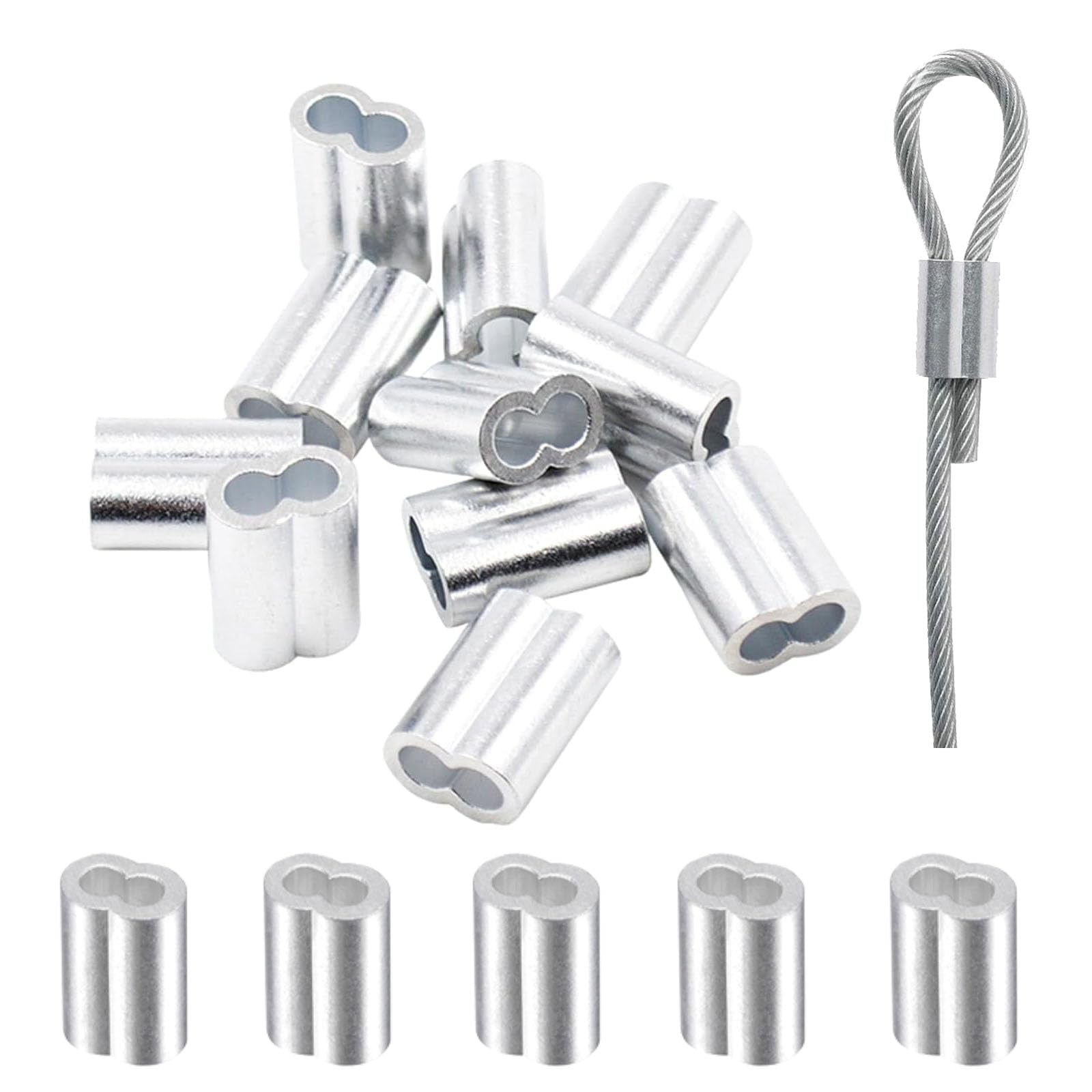 25Pcs 1/4" (6mm) Aluminum Crimping Loop Sleeve, Cable Crimp Ferrules ...