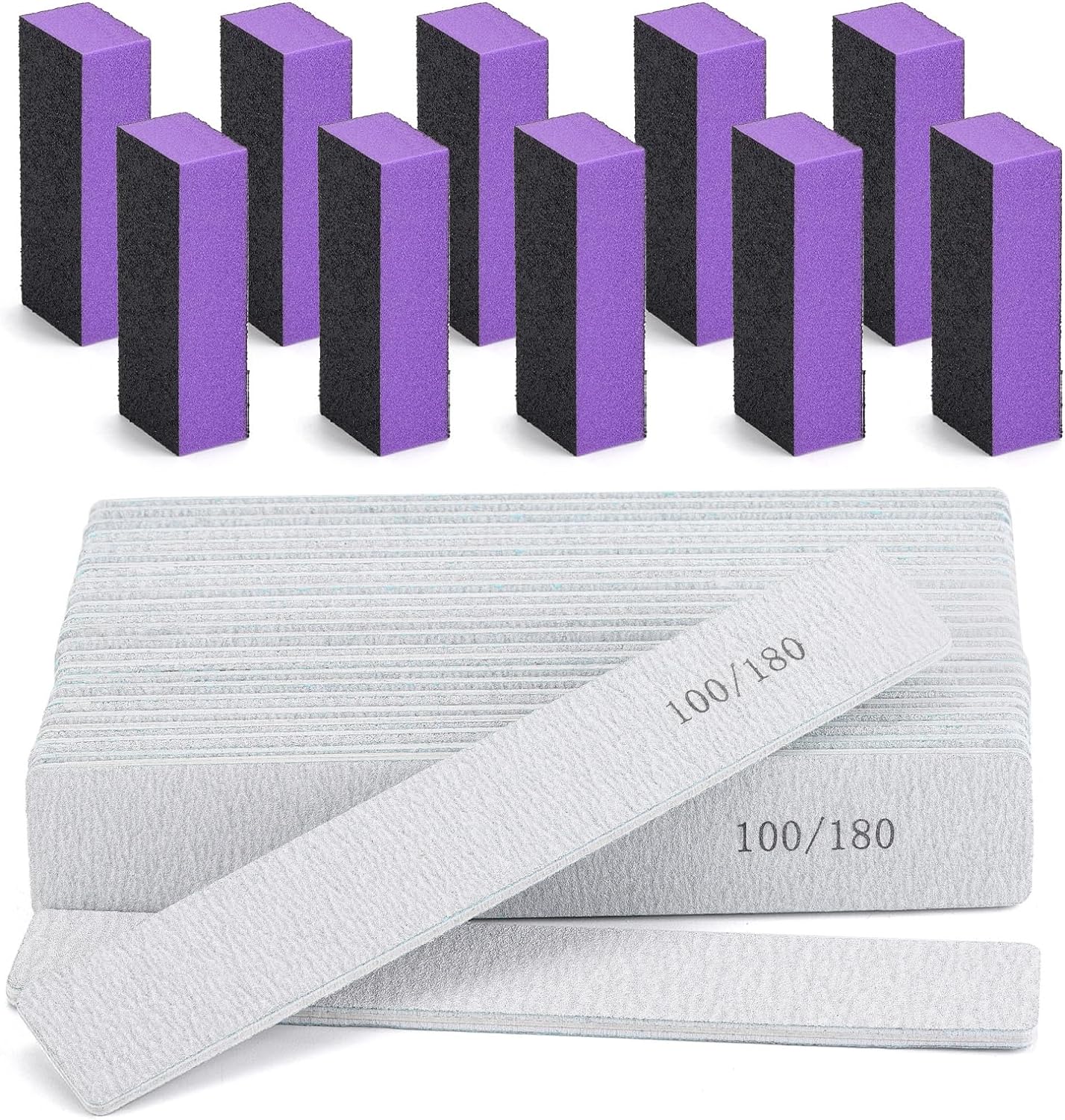 25Pcs 100/180 Grit Nail Files with 10Pcs 60/100 Grit Nail Buffer Blocks ...