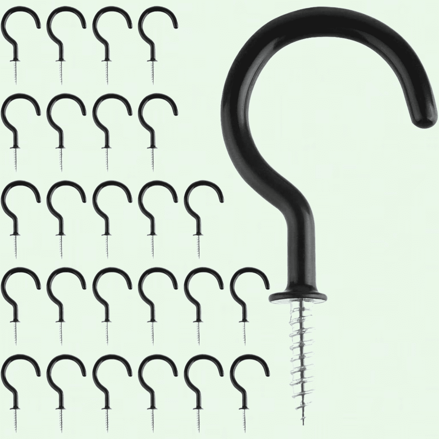 25Pcs 2 Inches Large Ceiling Hooks Black Vinyl Coated Cup Hook Wall ...