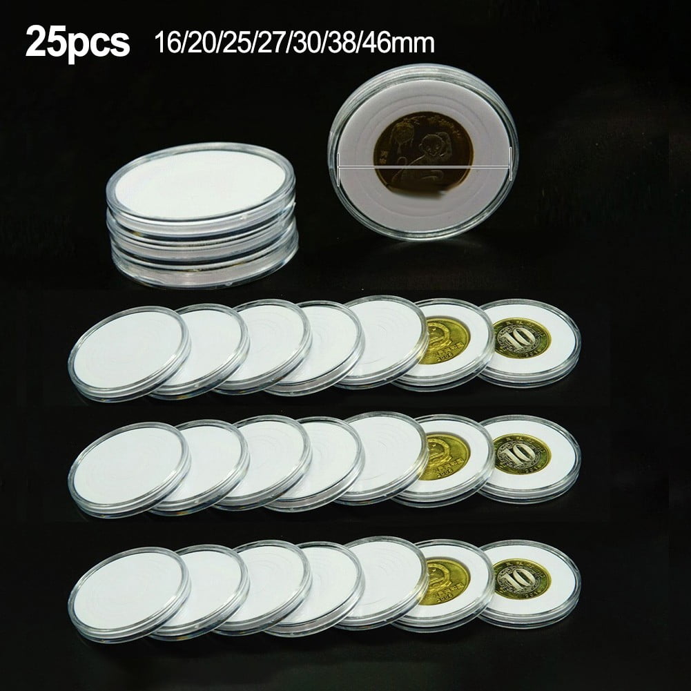 25Pcs 46mm Transparent Plastic Coin Holder Coin Collecting Box Case ...
