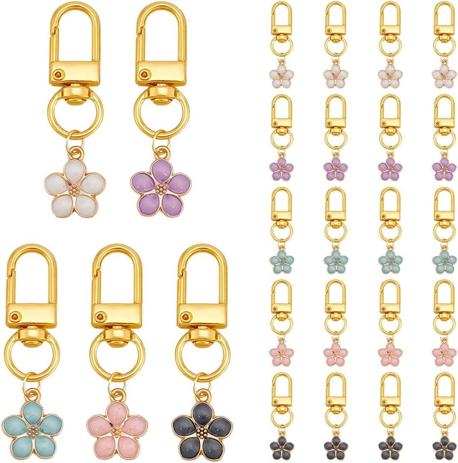 25Pcs 5 Colors Flower Keychain Set Flower Daisy Enameled Charms ...
