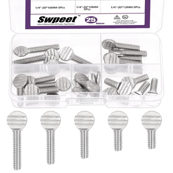 25Pcs 5 Sizes 1/4"-20 Thread Thumb Screw Assortment Kit, 304 Stainless ...