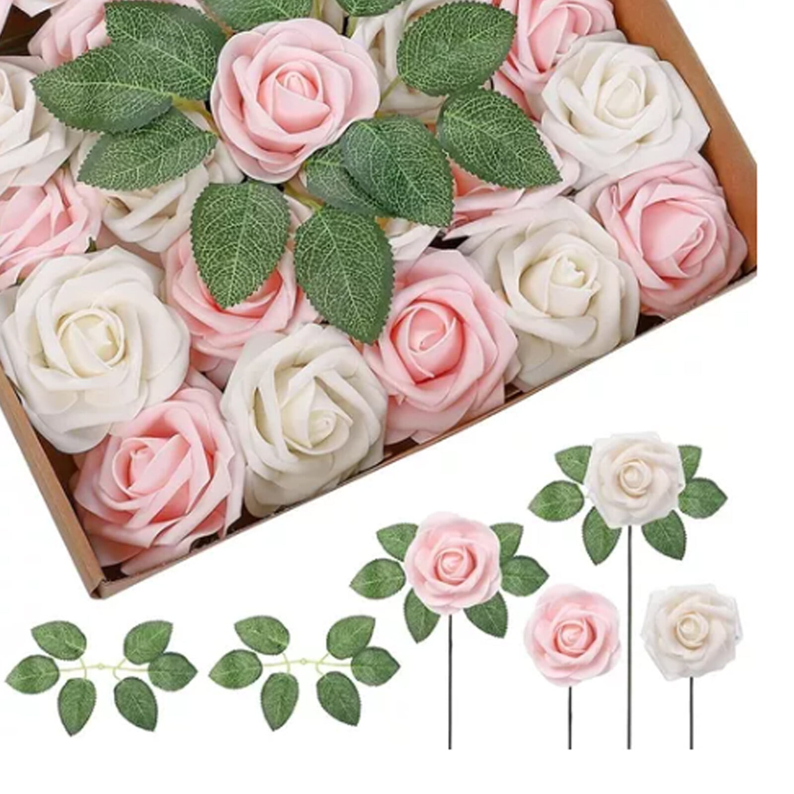 Artificial Flower Roses, 25 Pcs Simulated Foam Roses with Stems and 10 ...