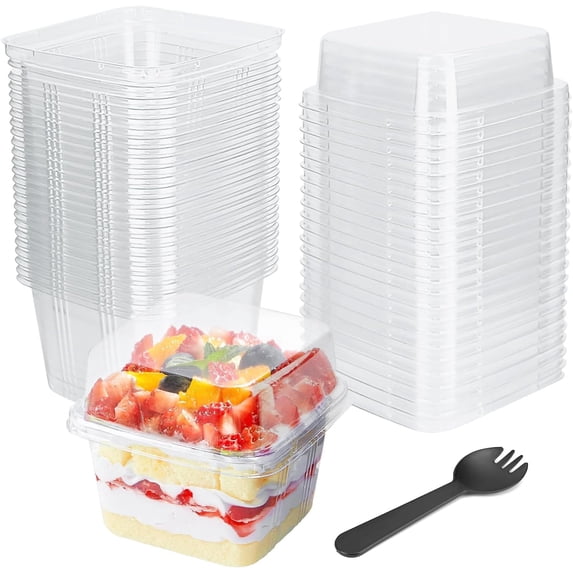 25Pcs 8oz Mini Square Clear Dessert Cups with Lids and Spoons, Plastic ...