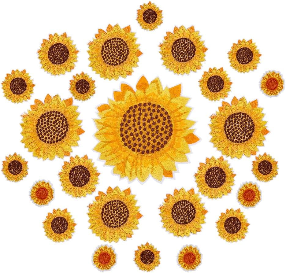25Pcs 9 Sizes Sunflower Embroidered Patch Flower Iron on Patches Cute ...