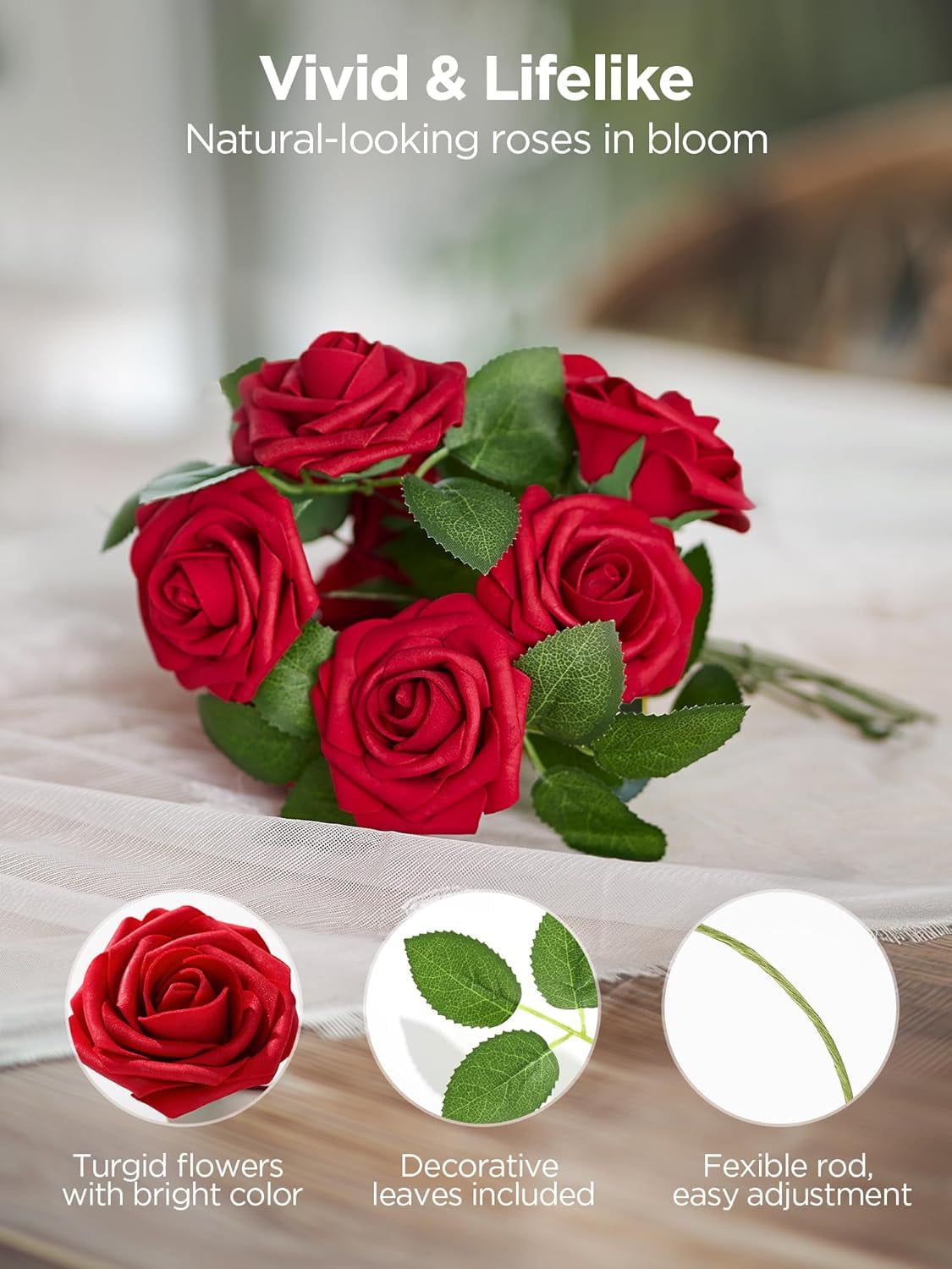 25Pcs Artificial Flowers, Simulation PE Foam Roses with Stems, Look and ...