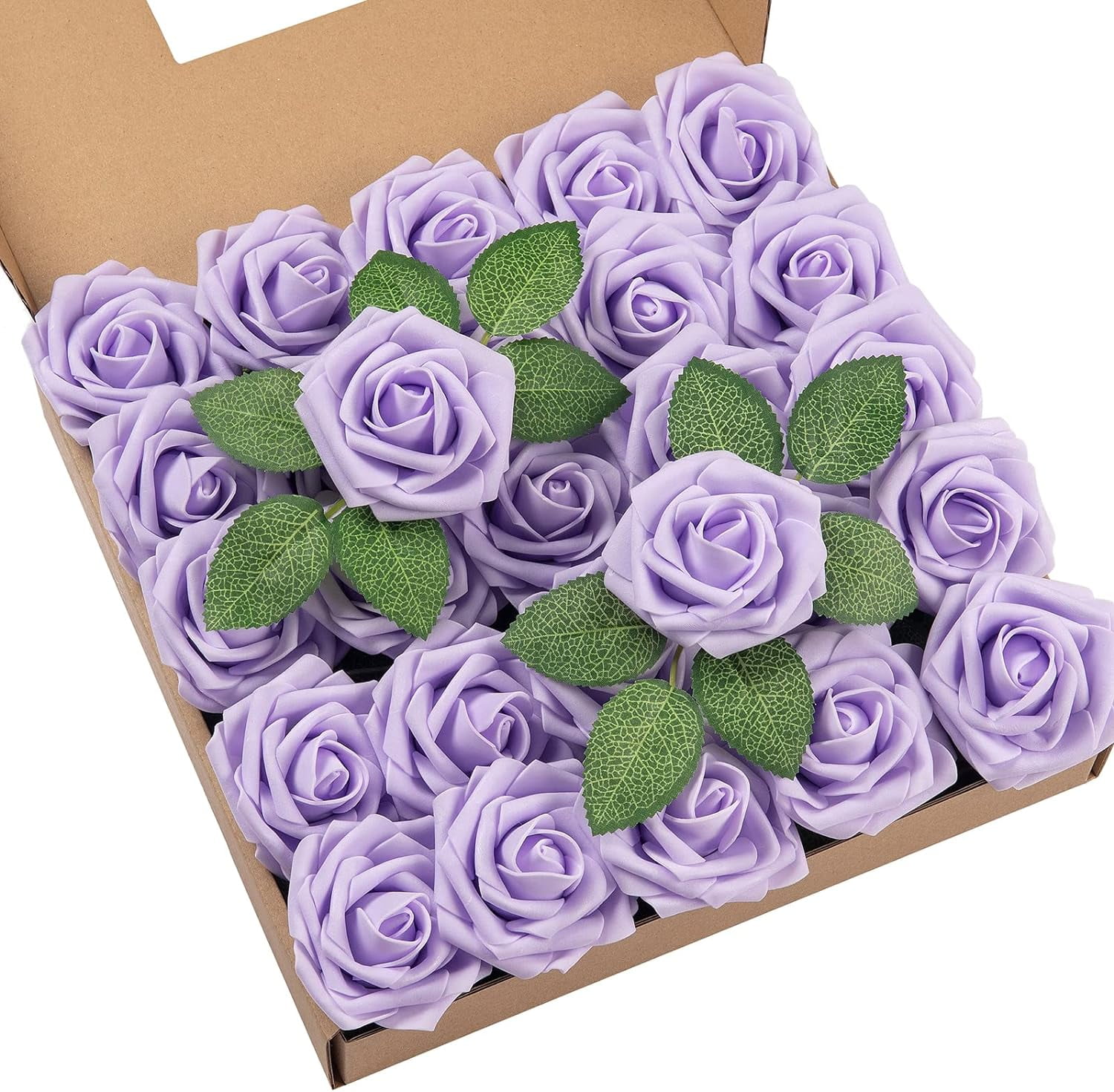 25Pcs Artificial Roses Flowers Fake Roses with Stems Real Touch Foam ...