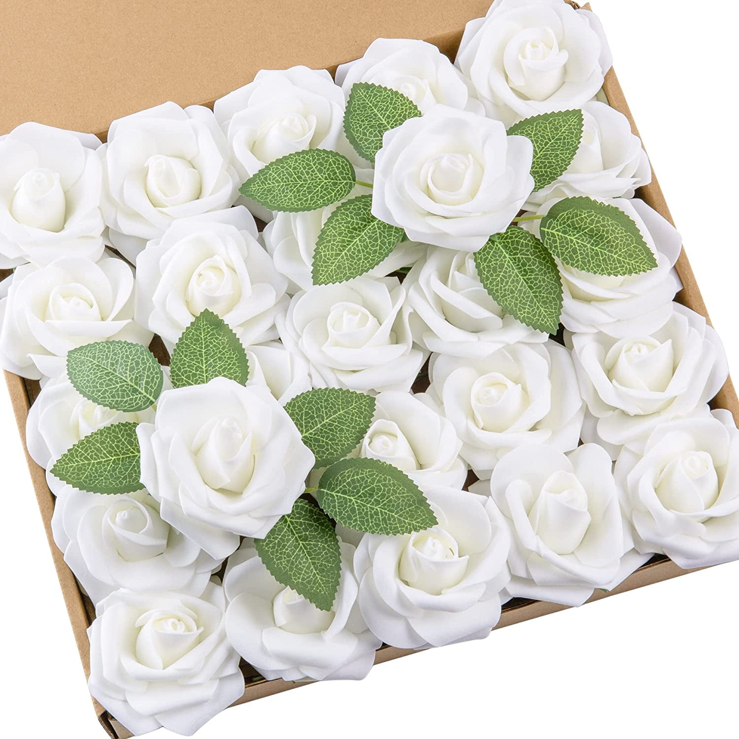 25Pcs Artificial Roses Flowers Fake Roses with Stems Real Touch Foam ...