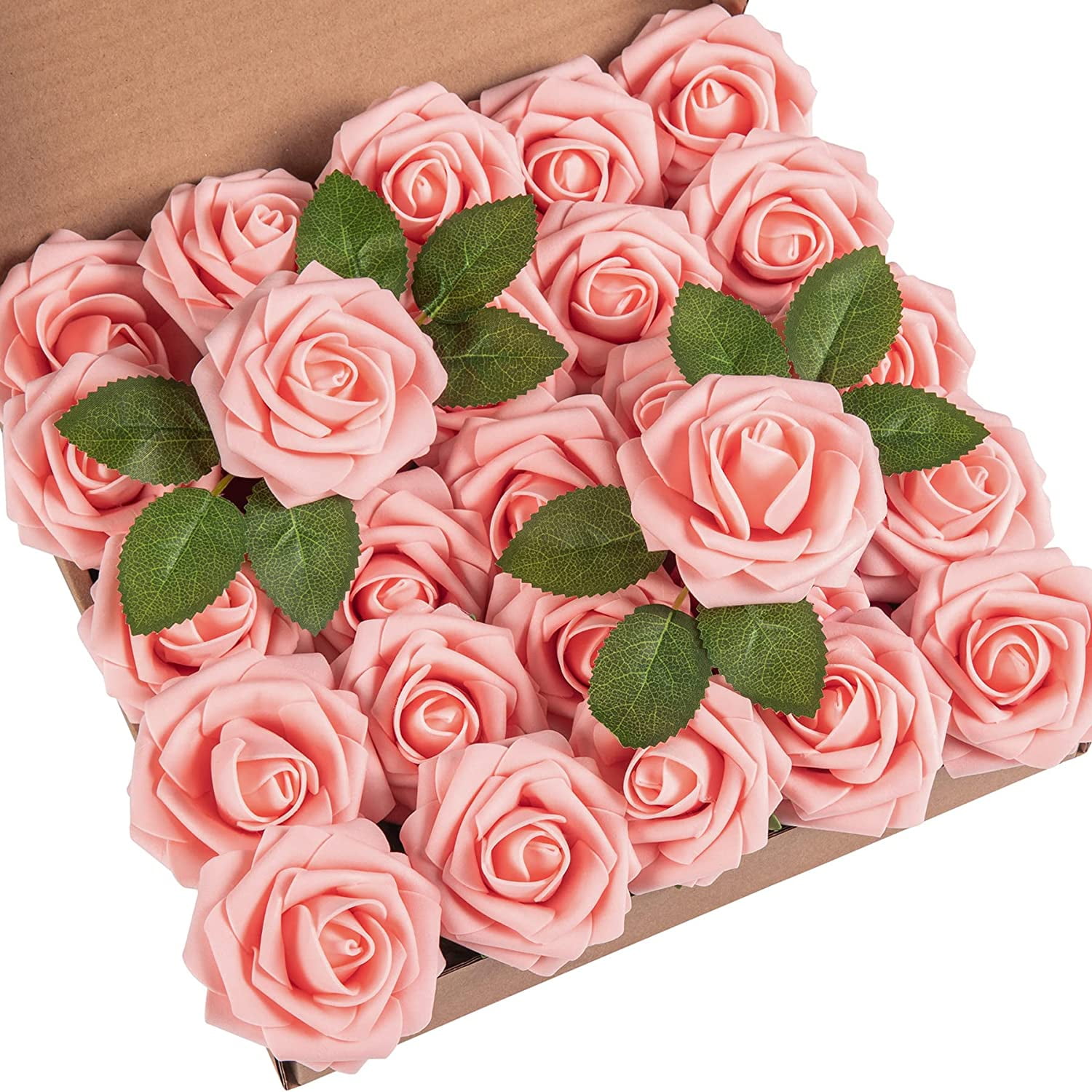 25Pcs Artificial Roses Flowers Fake Roses with Stems Real Touch Foam ...
