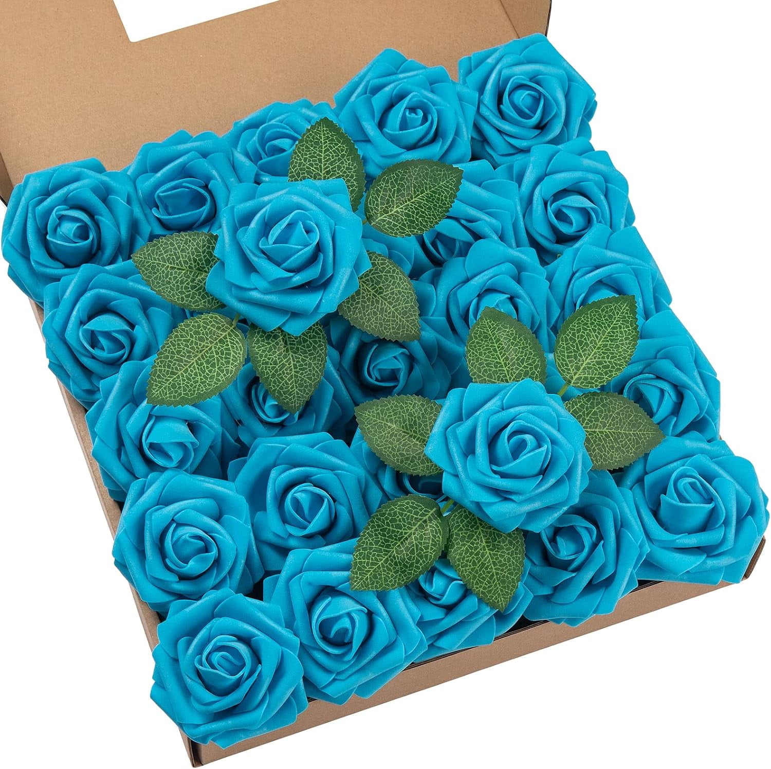 25Pcs Artificial Roses Flowers Fake Roses with Stems Real Touch Foam ...
