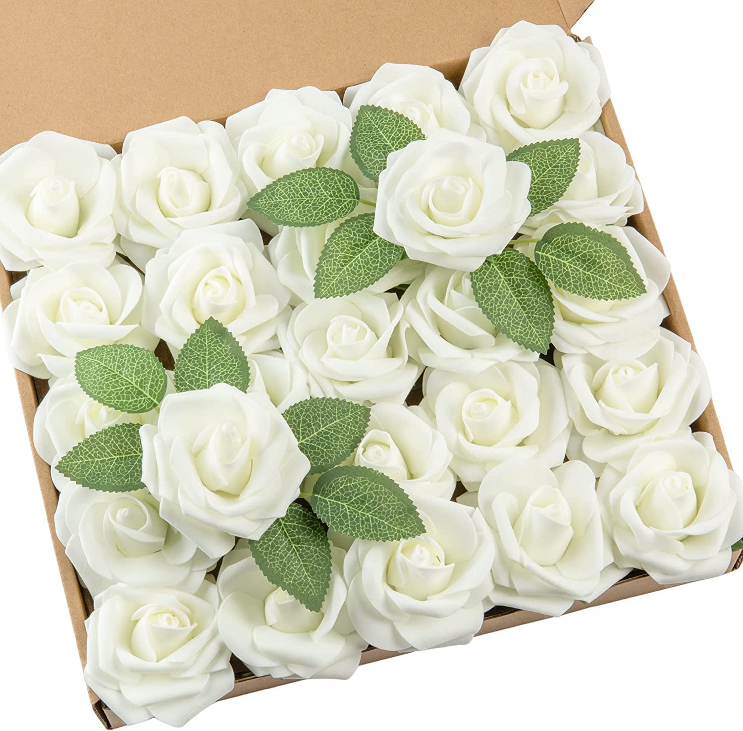 25Pcs Artificial Roses Flowers Fake Roses with Stems Real Touch Foam ...