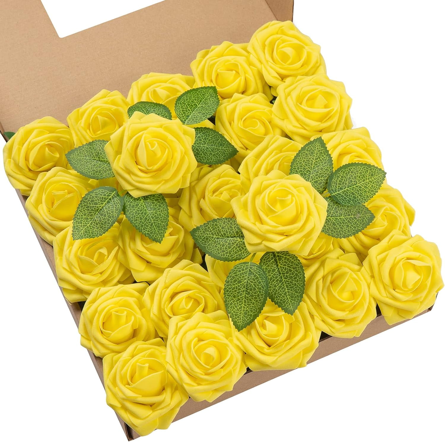 25Pcs Artificial Roses Flowers Fake Roses with Stems Real Touch Foam ...