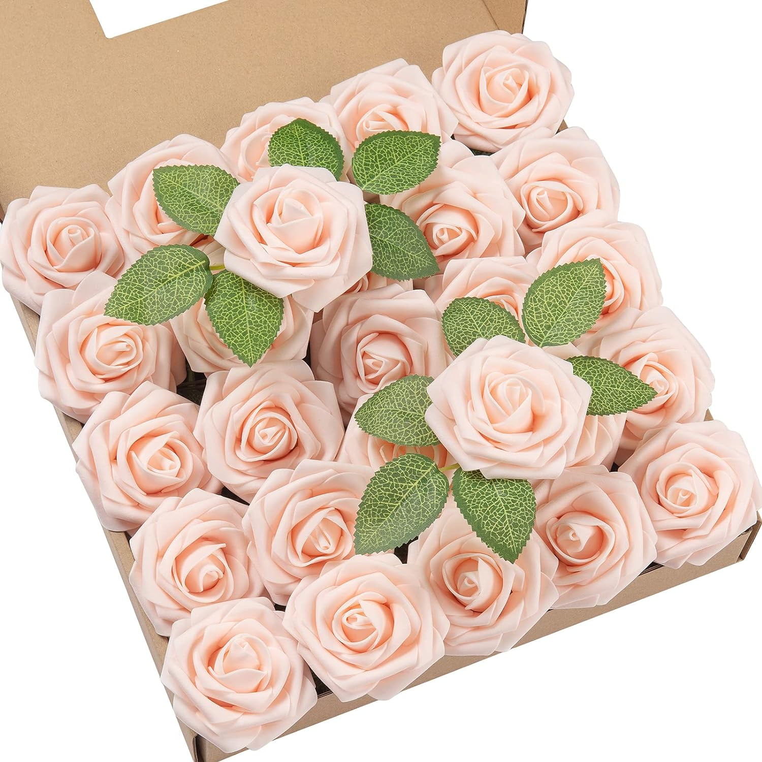 25Pcs Artificial Roses Flowers Fake Roses with Stems Real Touch Foam ...