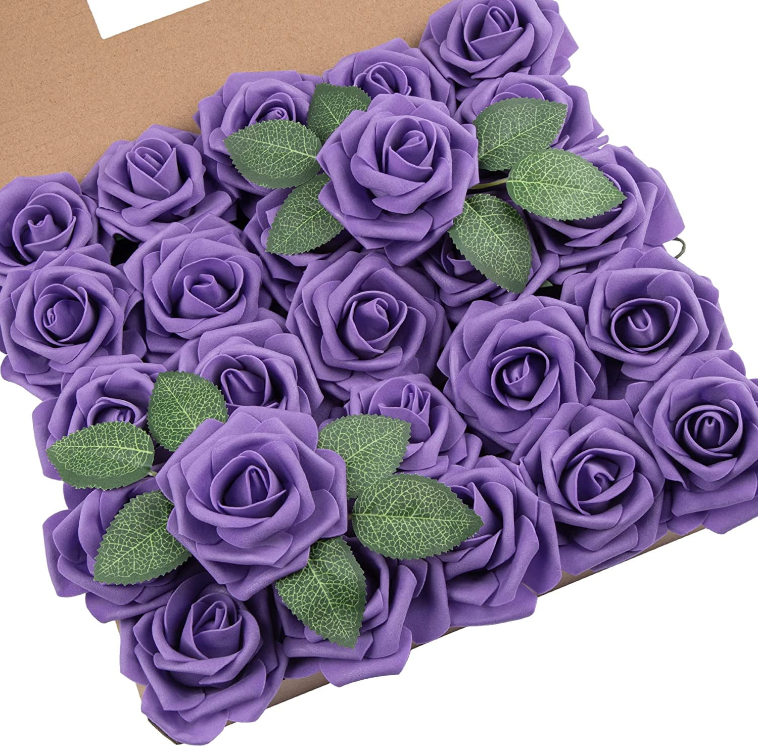 25Pcs Artificial Roses Flowers Fake Roses with Stems Real Touch Foam ...