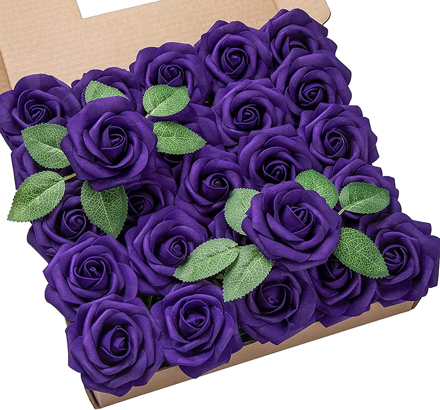 25Pcs Artificial Roses Flowers Fake Roses with Stems Real Touch Foam ...