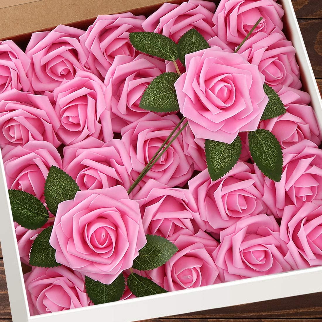 25Pcs Artificial Roses Flowers Fake Roses with Stems Real Touch Foam ...