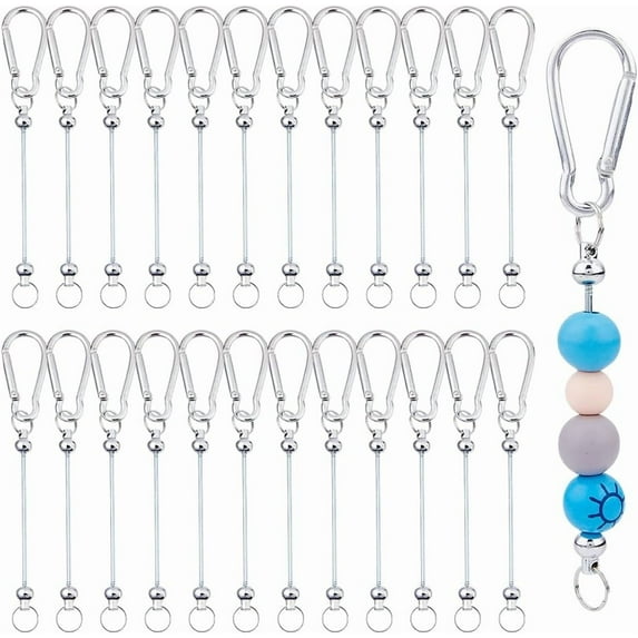 25Pcs Beadable Keychain Bars Metal Blank Keychain Bars Carabiners Clips ...