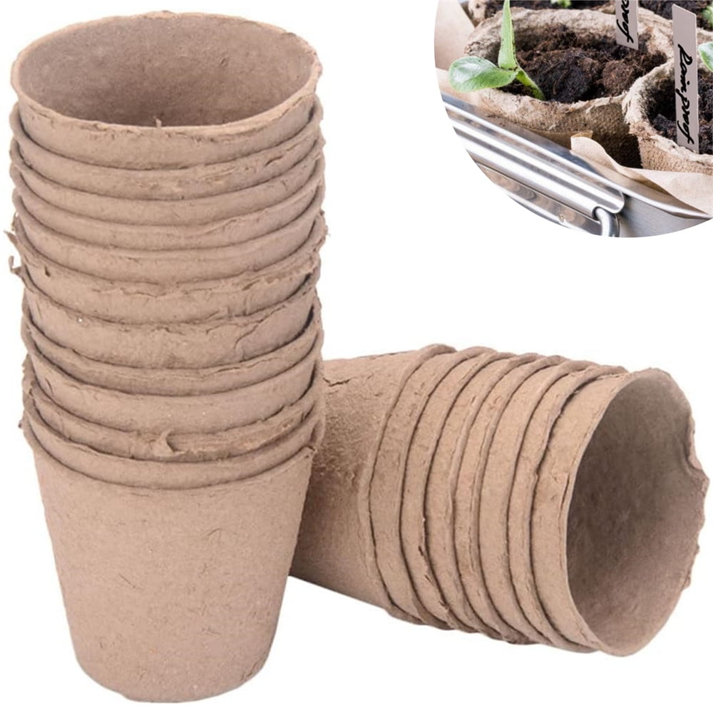 25Pcs Biodegradable Nursery Cup,Pulp Plant Pots,Round Peat Pot,Natural ...