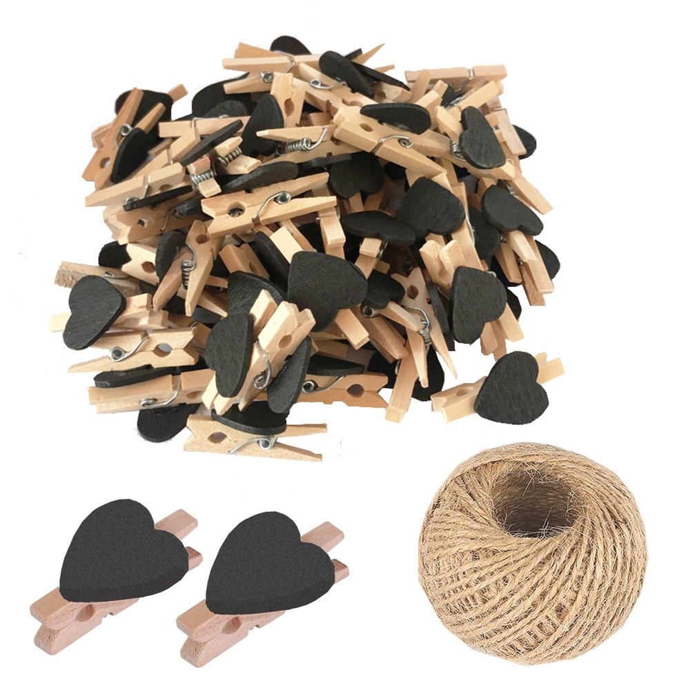 25Pcs Black Mini Wooden Heart Clothespins, Multicolor Small Clothespins ...