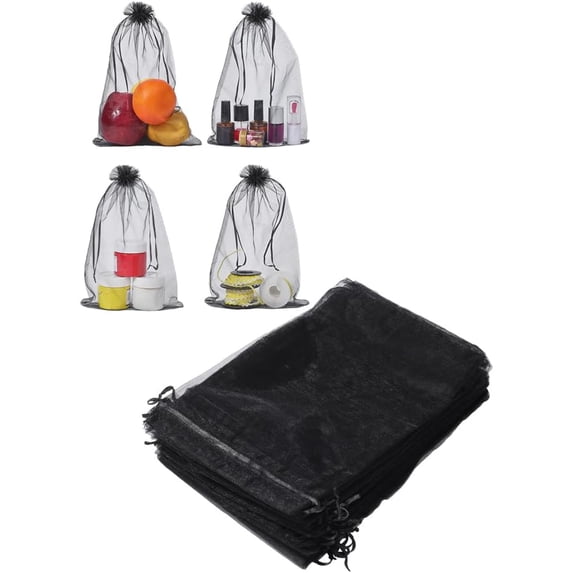 25Pcs Black Rectangle Organza Drawstring Packaging Bags Gift Wrapping ...