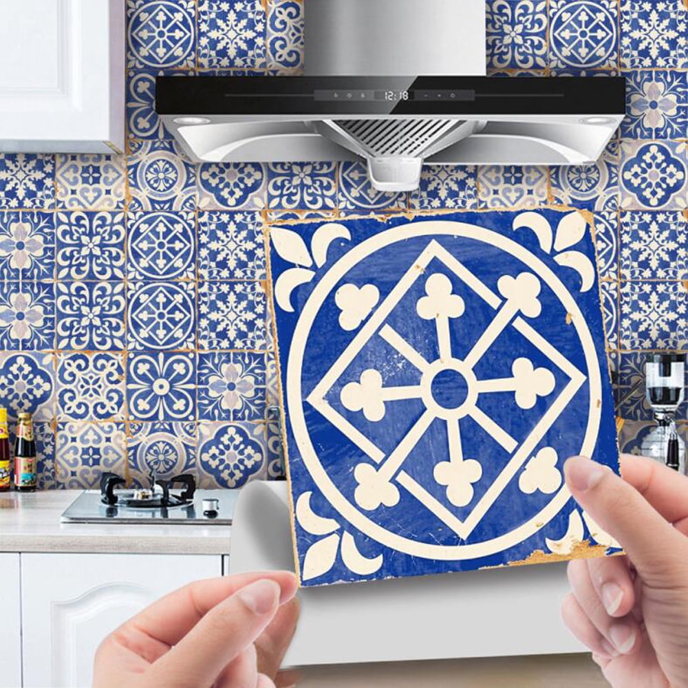 25Pcs Blue Tile Wall Stickers Kitchen Backsplash Peel and Stick DIY ...