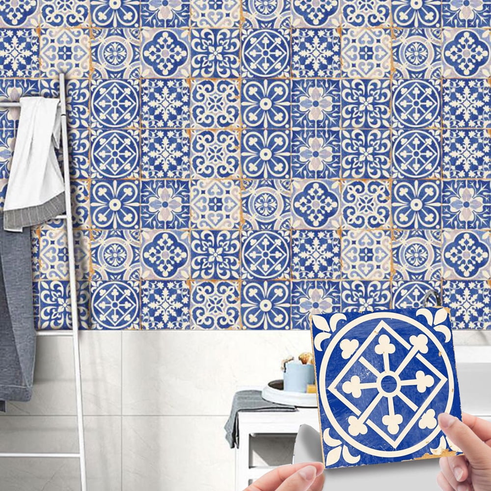 25Pcs Blue Tile Wall Stickers Kitchen Backsplash Peel and Stick ...