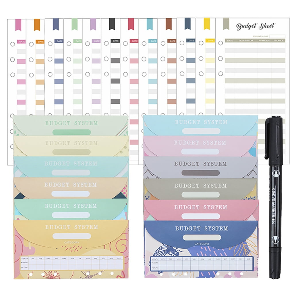25Pcs Budget Sheet Budget Envelope and Double Ended Marker Set Budget ...