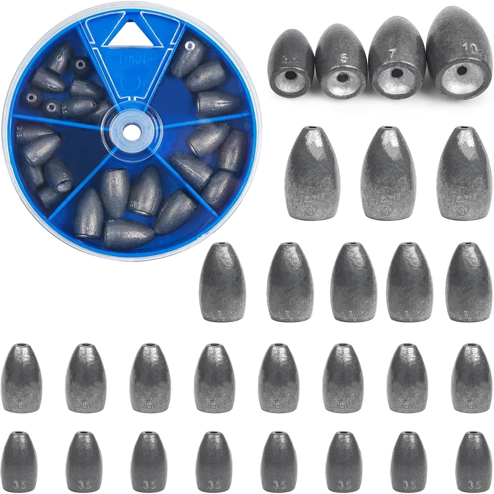 25Pcs Bullet Fishing Sinkers Weights Kit Flipping Weights Slip Sliding ...