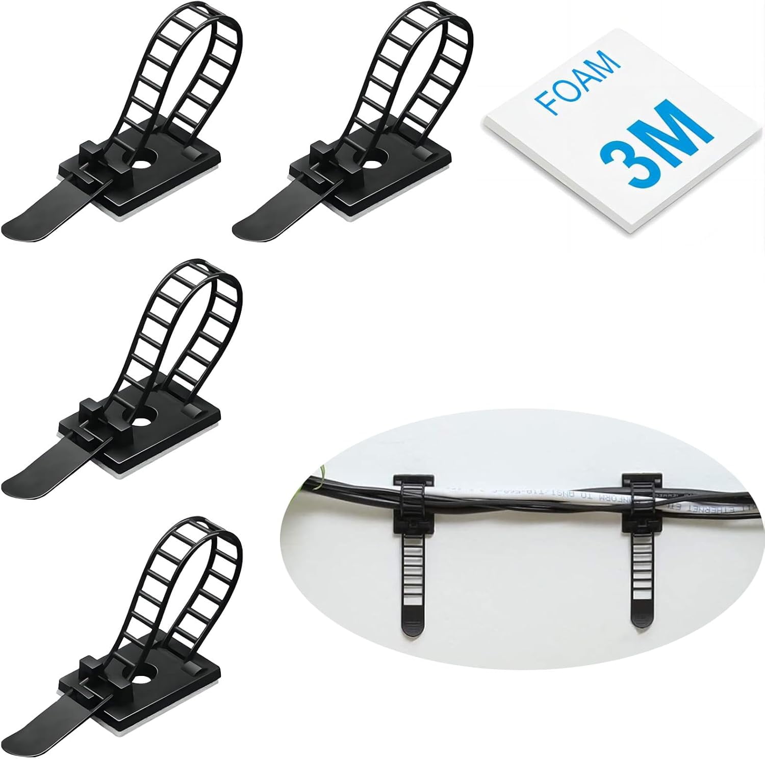 25Pcs Cable Management Clips, 3M Adhesive Cord Cable Clips, Adjustable ...
