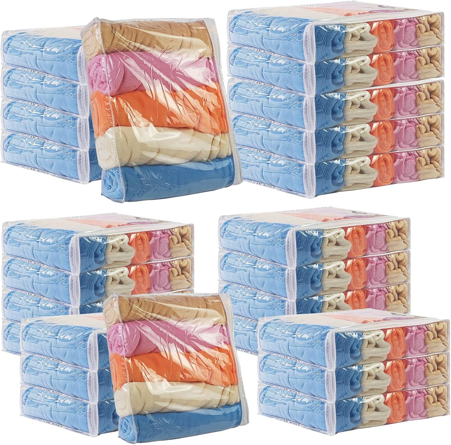 25Pcs Clear Vinyl Zippered Storage Bags - Blanket & Bed Sheet Organizer ...