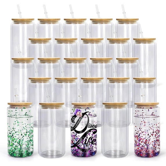 25Pcs Double Wall Glass Tumbler 16 OZ Sublimation Glass Blanks with ...