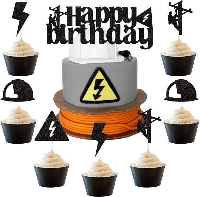 25Pcs Electrician Party Decorations Black Glitter Electrician Birthday ...