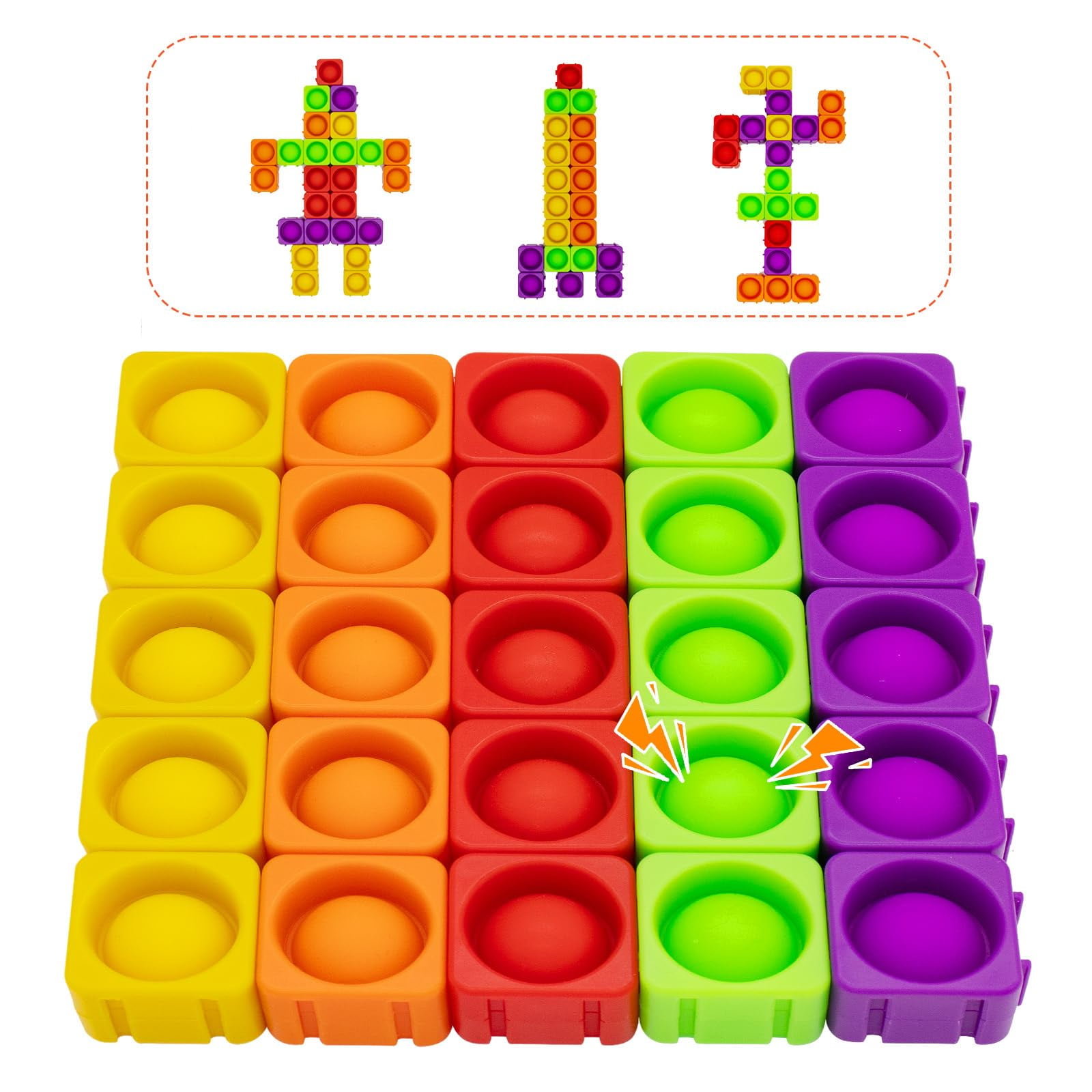 25Pcs Fidget Blocks Toys, Rainbow Cvc Learning Silicone Bubble Toy, Diy ...
