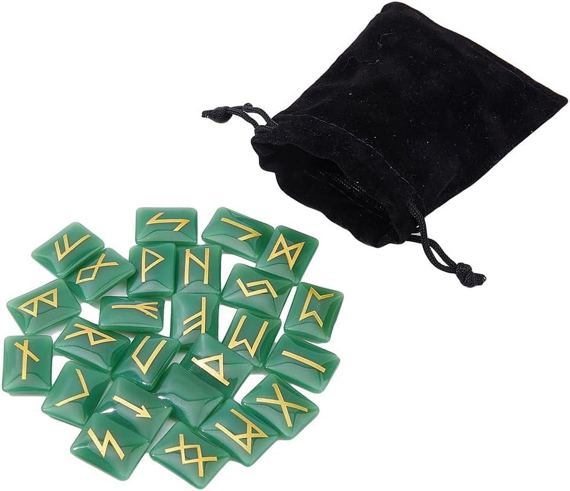 25Pcs Green Jasper Rune Stones Set Engraved Elder Futhark Alphabet ...