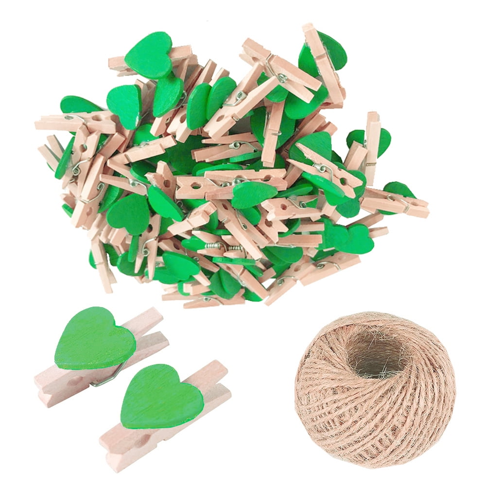 25Pcs Green Mini Wooden Heart Clothespins, Multicolor Small Clothespins ...