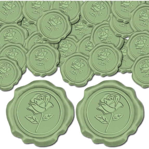 25Pcs Green Wax Seal Stickers Rose Flowers Wedding Invitations Envelope ...