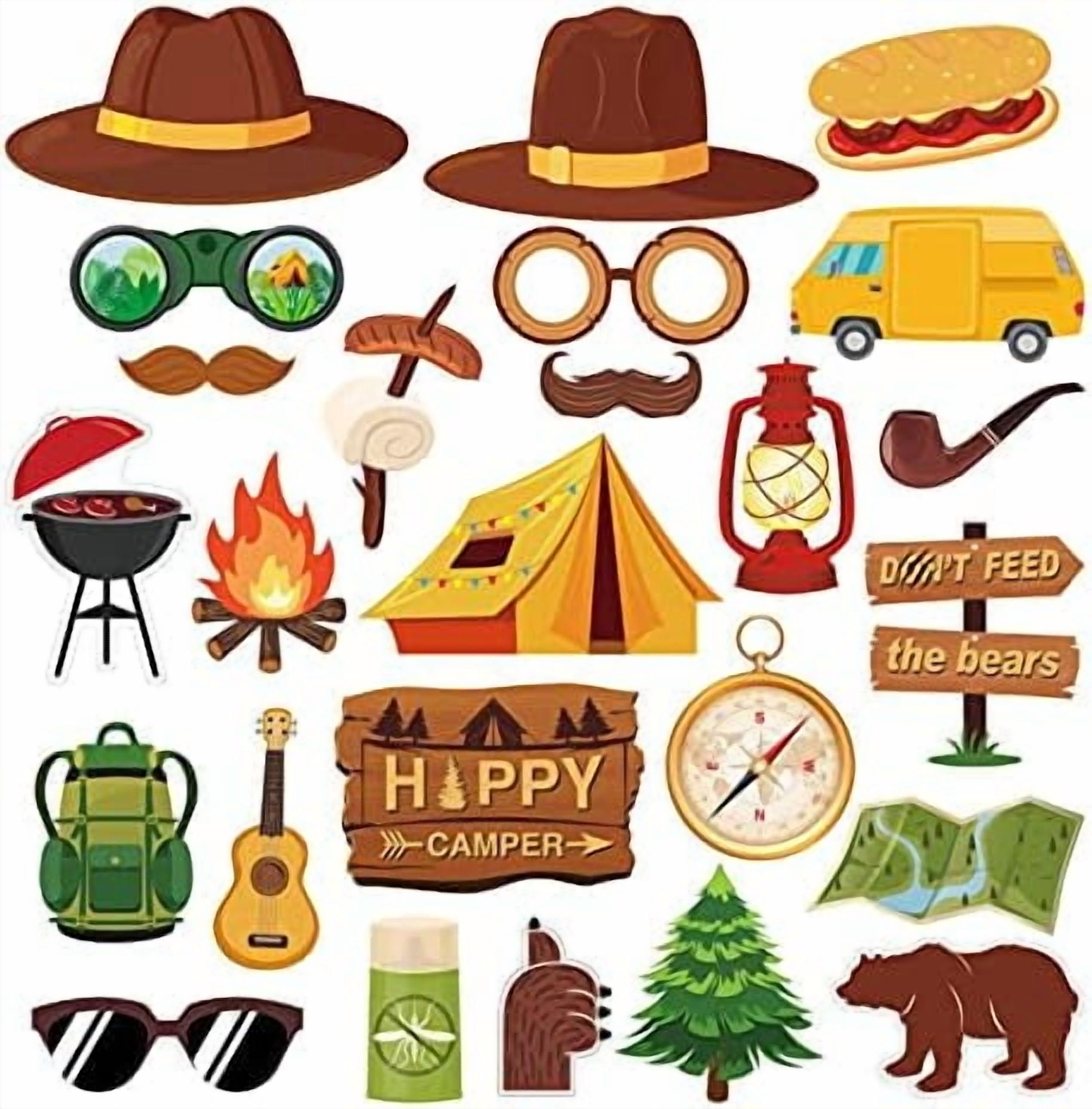 25Pcs Happy Camper Party Photo Props – Camping Adventure Theme, 223 ...