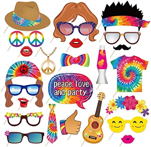25Pcs Hippie Photo Booth Props with Stick, 60's 70's Groovy Theme ...