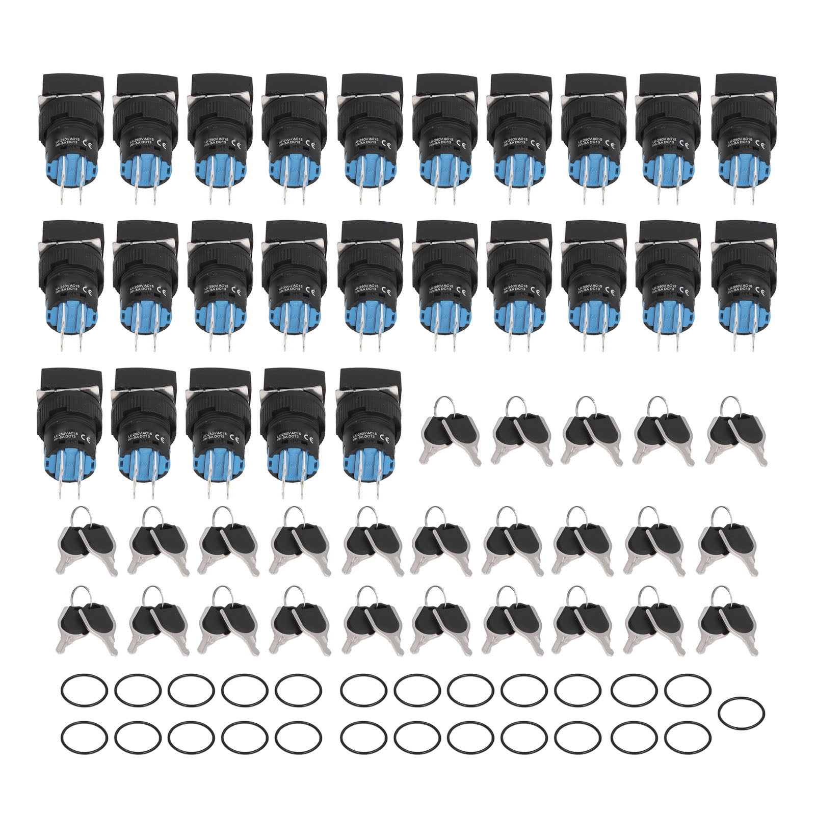 25Pcs Key Selector Switch 3 Positions Self Locking Rotary Square 16mm ...