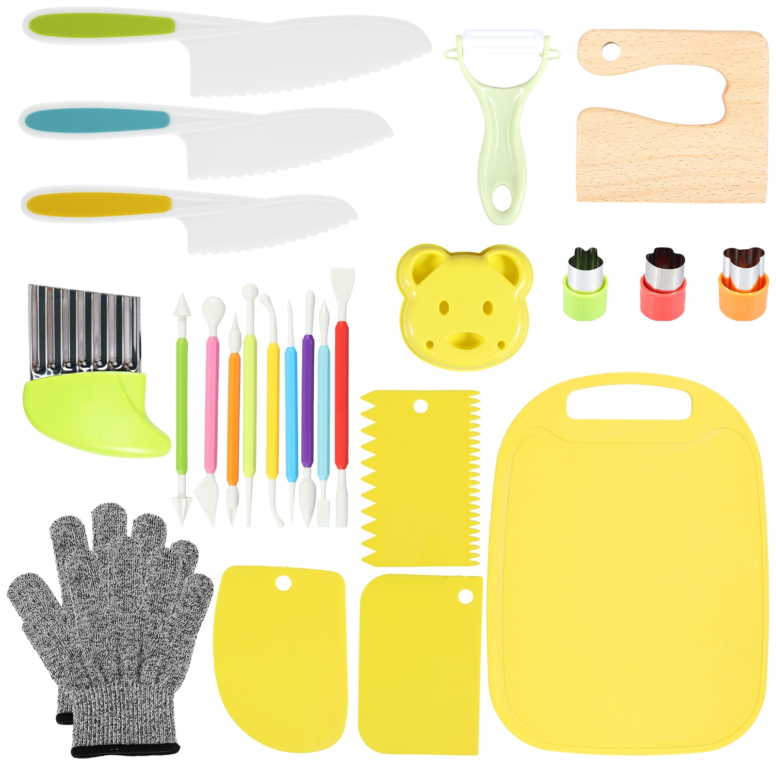 25Pcs Kids Cooking Cutter Set Safe Wood Toddler Cutter Set with Dough ...