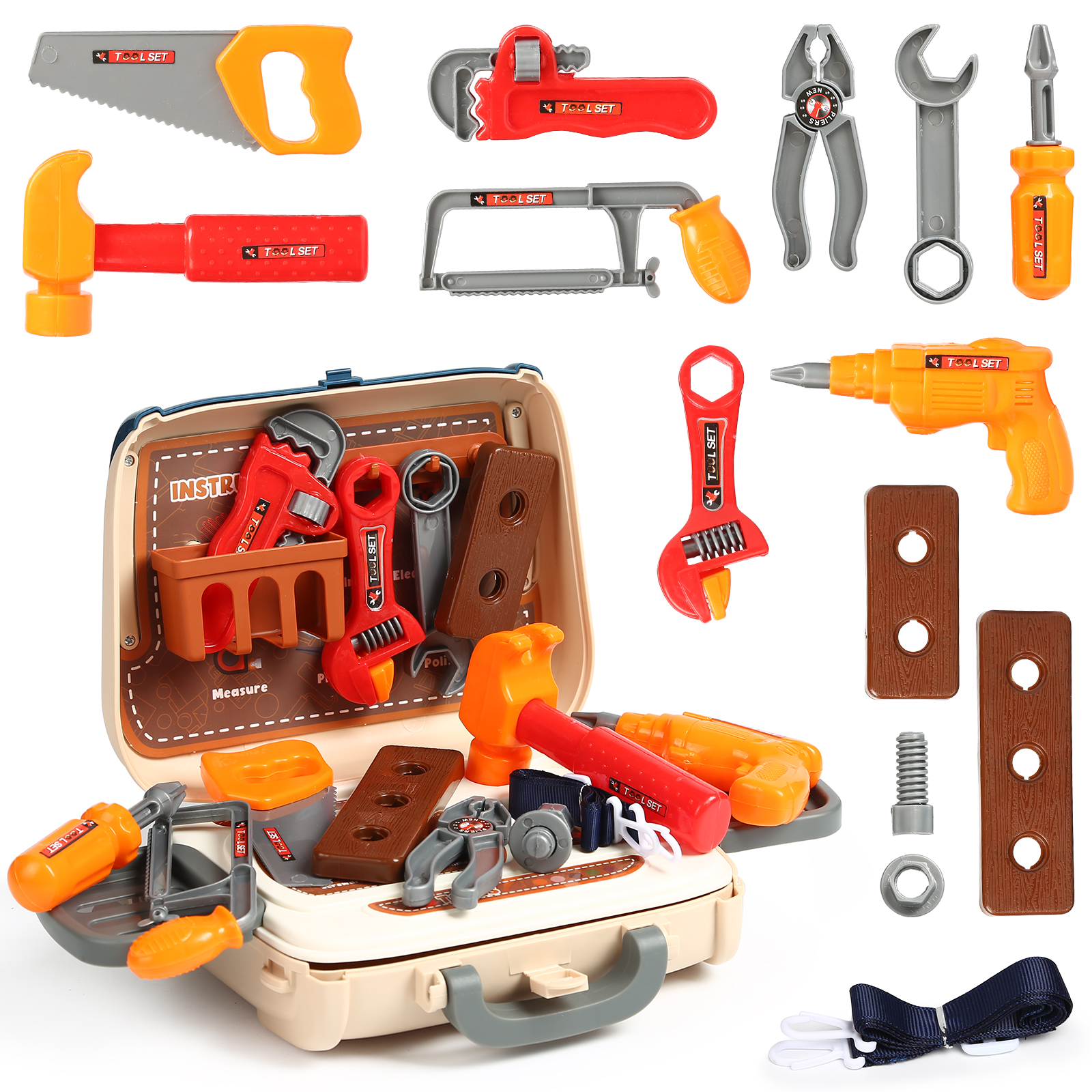 Sunjoy Tech Kids Toy Tool Set - 22 Pieces Pretend Play Construction Toy ...