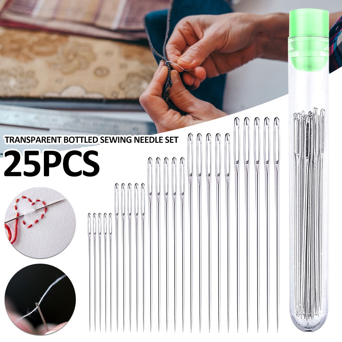 25Pcs Large Eye Sewing Needles, 5 Size Stitching Needles with Storage ...