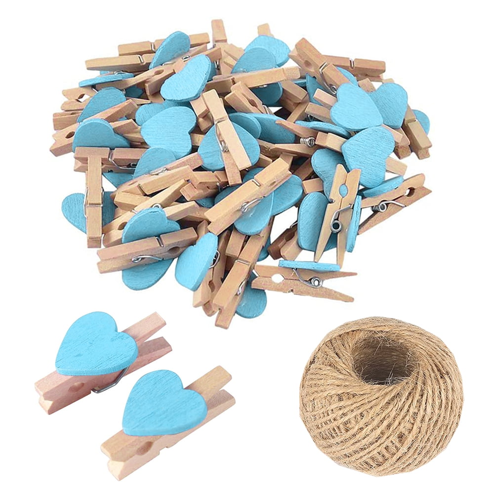 25Pcs Light Blue Mini Wooden Heart Clothespins, Multicolor Small ...