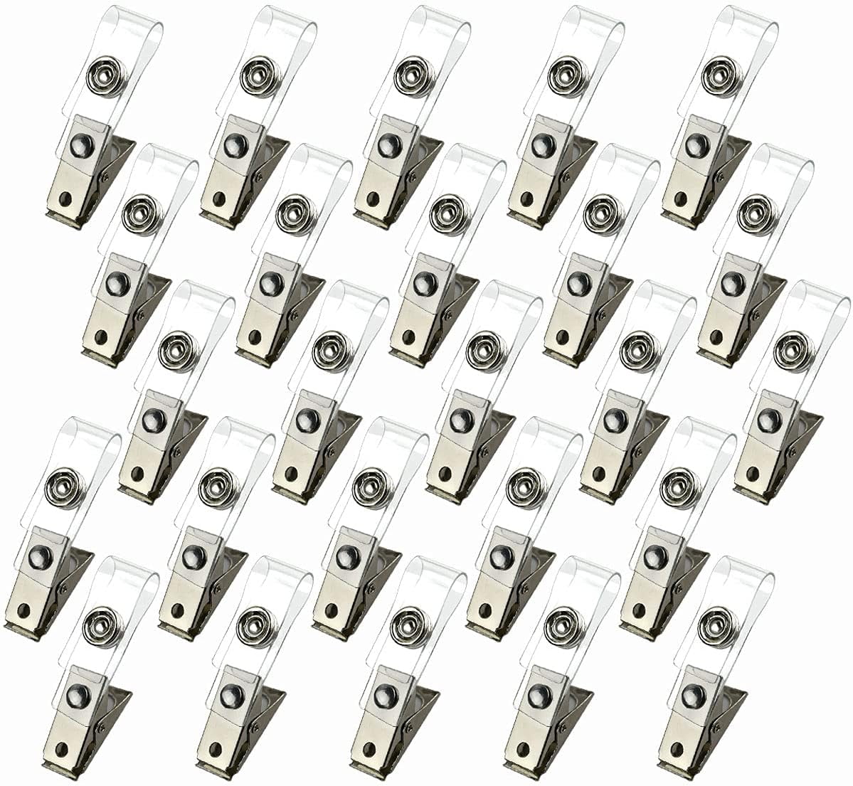 25Pcs Metal Badge Clips with Clear PVC Straps for ID Cards, Name Tags ...