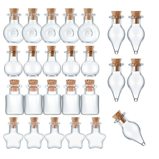 25Pcs Mini Glass Bottles Set, 5 Shapes with Cork Lids, Decorative Vials ...