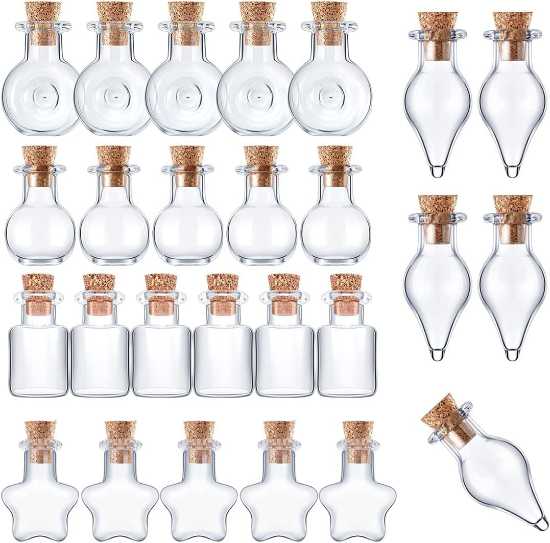 25Pcs Mini Glass Bottles with Cork Lids, 5 Classic Shapes Tiny Glass ...