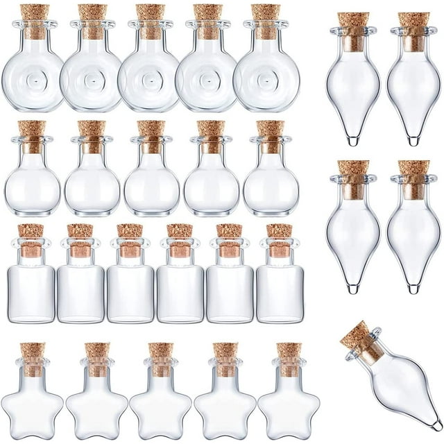 25Pcs Mini Glass Bottles with Cork Lids, 5 Classic Shapes Tiny Glass ...