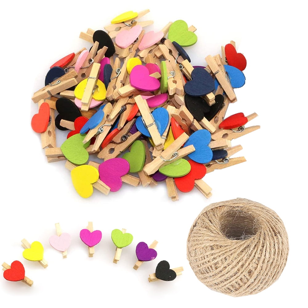 25Pcs Mix-color Mini Wooden Heart Clothespins, Multicolor Small ...